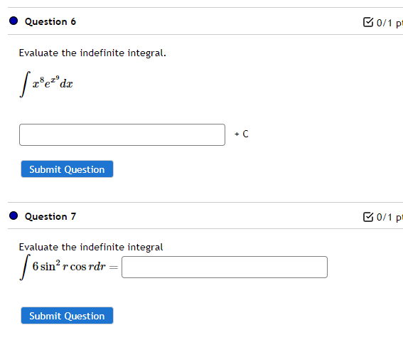 Solved Evaluate the indefinite integral. ∫x8ex9dx Question 7 | Chegg.com