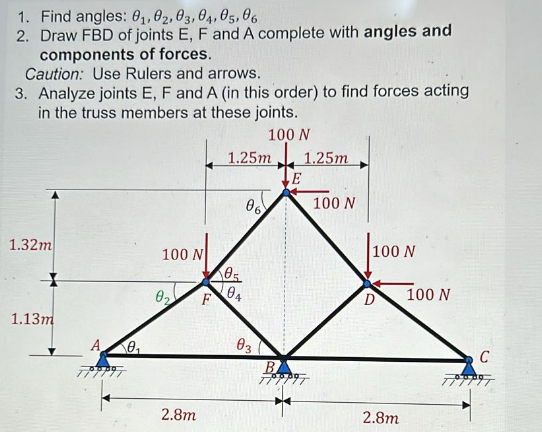 Solved Find angles: θ1,θ2,θ3,θ4,θ5,θ6Draw FBD ﻿of joints E,F | Chegg.com