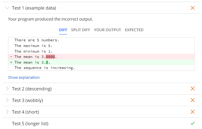 Solved Test 1 (example data) Х Your program produced the | Chegg.com