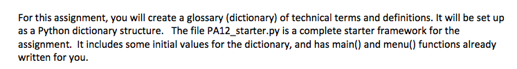 Solved This is the starter. py file! Creating a dictionary | Chegg.com