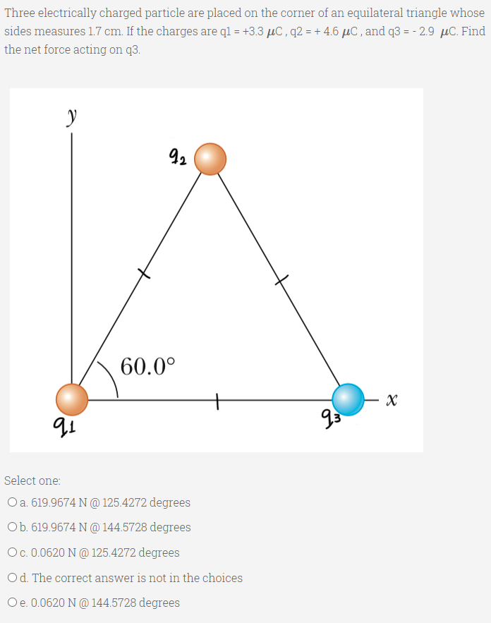 Solved Three electrically charged particle are placed on the | Chegg.com