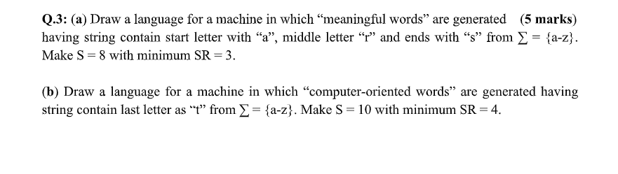 Solved Q.3: (a) Draw a language for a machine in which | Chegg.com