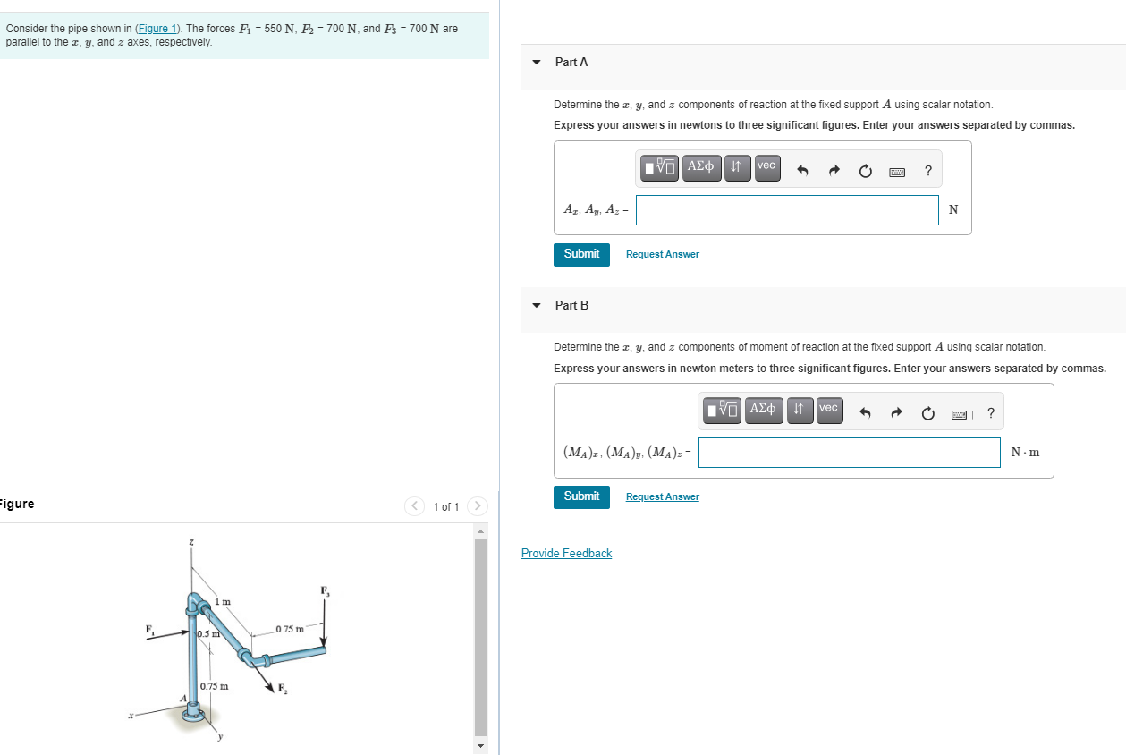 Solved Consider the pipe shown in (Figure 1). The forces Fi | Chegg.com