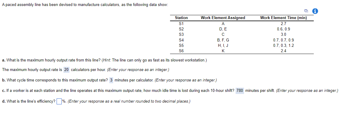 Solved A paced assembly line has been devised to manufacture | Chegg.com