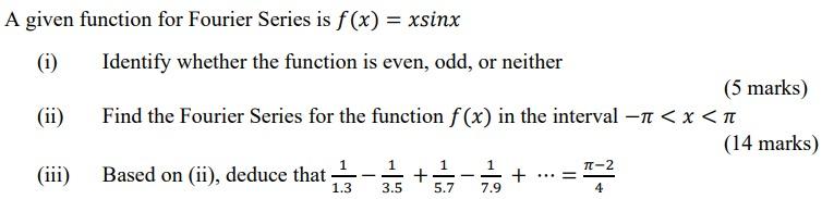 Solved A given function for Fourier Series is f(x)=xsinx (i) | Chegg.com