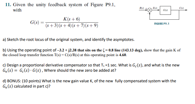Solved 11. Given the unity feedback system of Figure P9.1, | Chegg.com