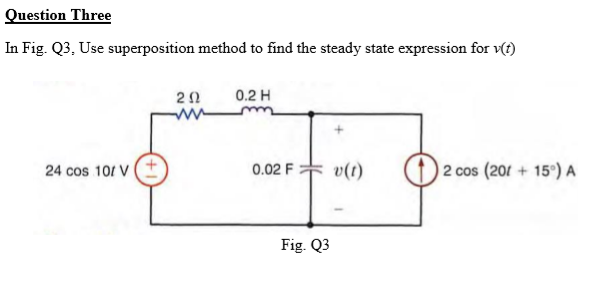 Solved Question Three In Fig. Q3. Use superposition method | Chegg.com