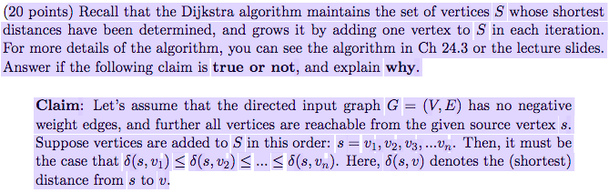 Solved (20 points) Recall that the Dijkstra algorithm | Chegg.com