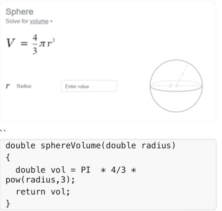 Solved Can someone tell me the sphereVolume function below | Chegg.com