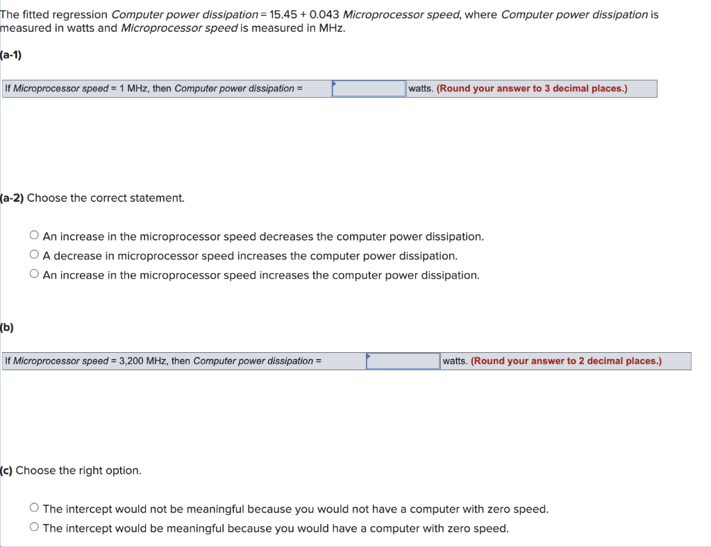 Solved The Fitted Regression Computer Power Dissipation 0355