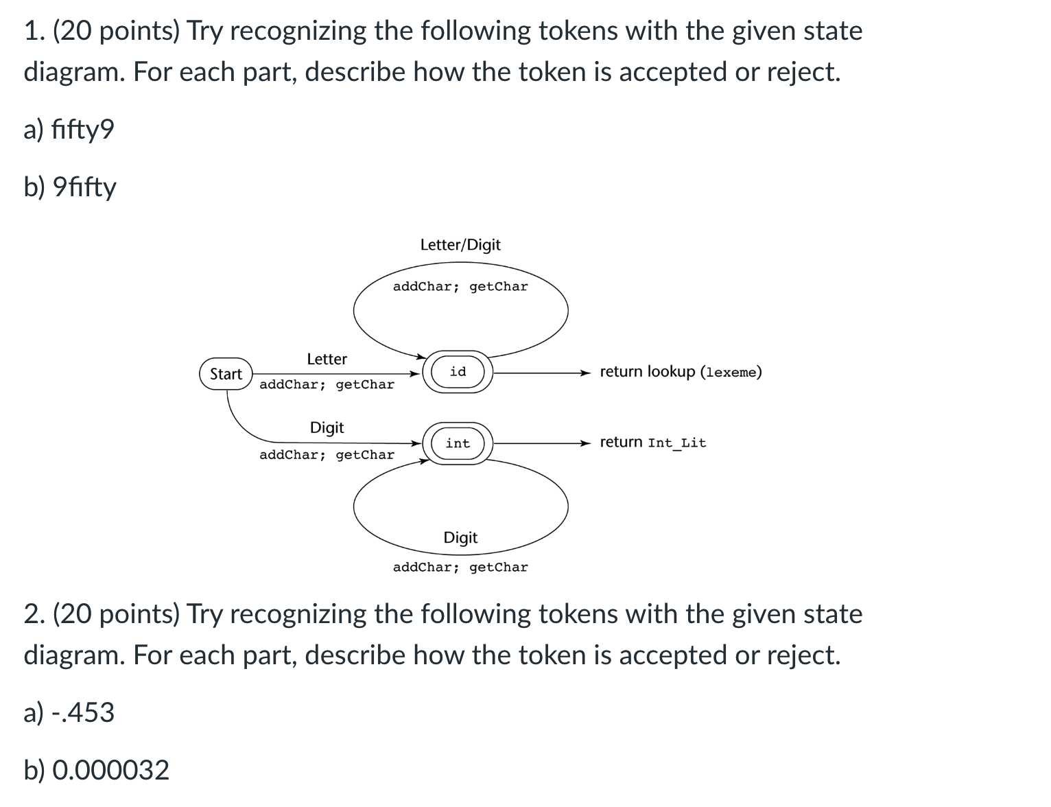 Solved 1. (20 points) Try recognizing the following tokens | Chegg.com