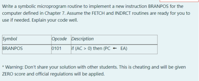 Solved Write a symbolic microprogram routine to implement a | Chegg.com