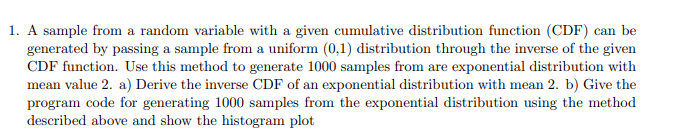 Solved 1. A sample from a random variable with a given | Chegg.com