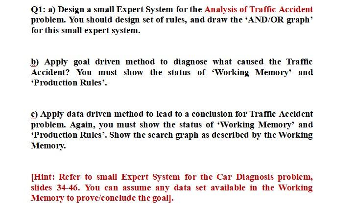 Solved Q1: a) Design a small Expert System for the Analysis | Chegg.com