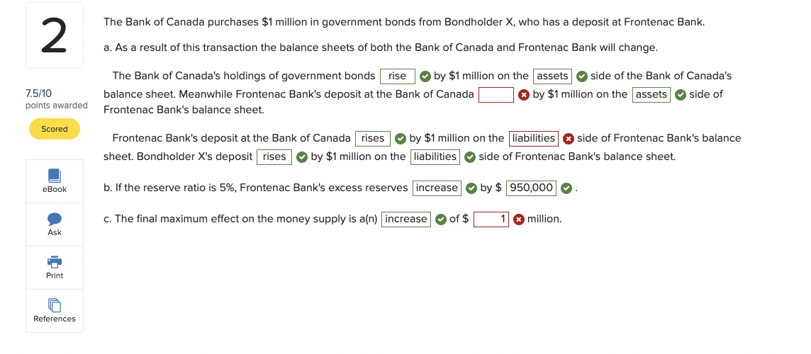 Solved The Bank of Canada purchases $1 million in government | Chegg.com