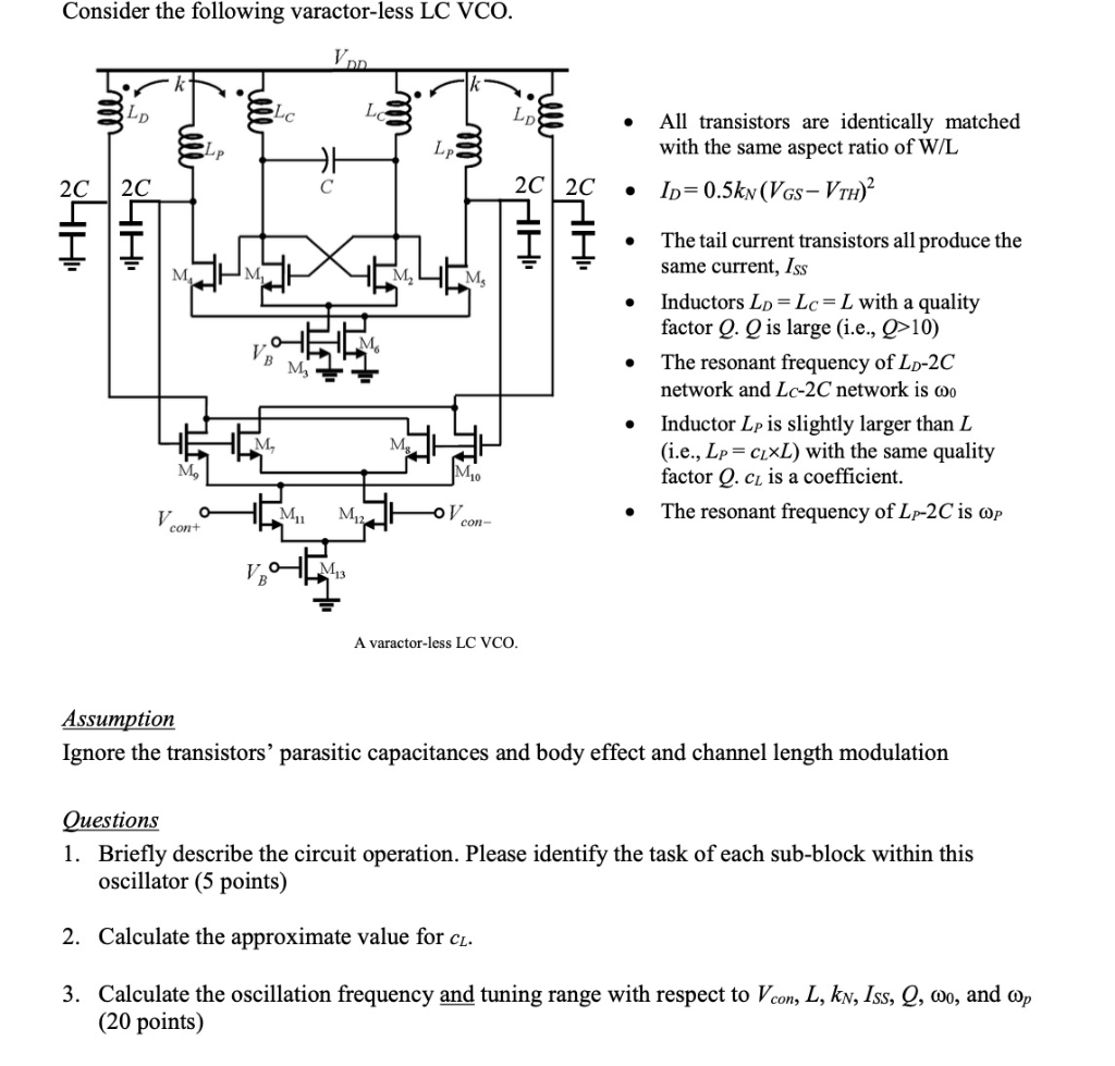 Consider the following varactor-less LC VCO. • All | Chegg.com