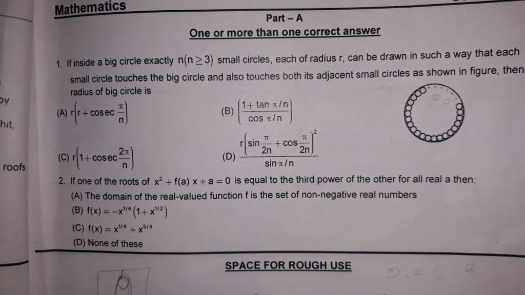 Solved Mathematics Part - A One or more than one correct | Chegg.com