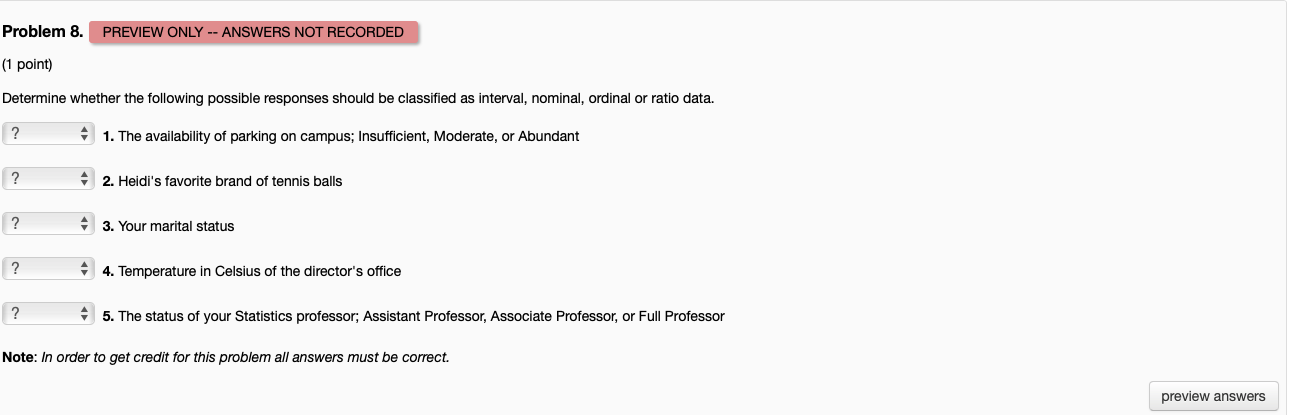 Solved Problem 8. PREVIEW ONLY -- ANSWERS NOT RECORDED (1 | Chegg.com