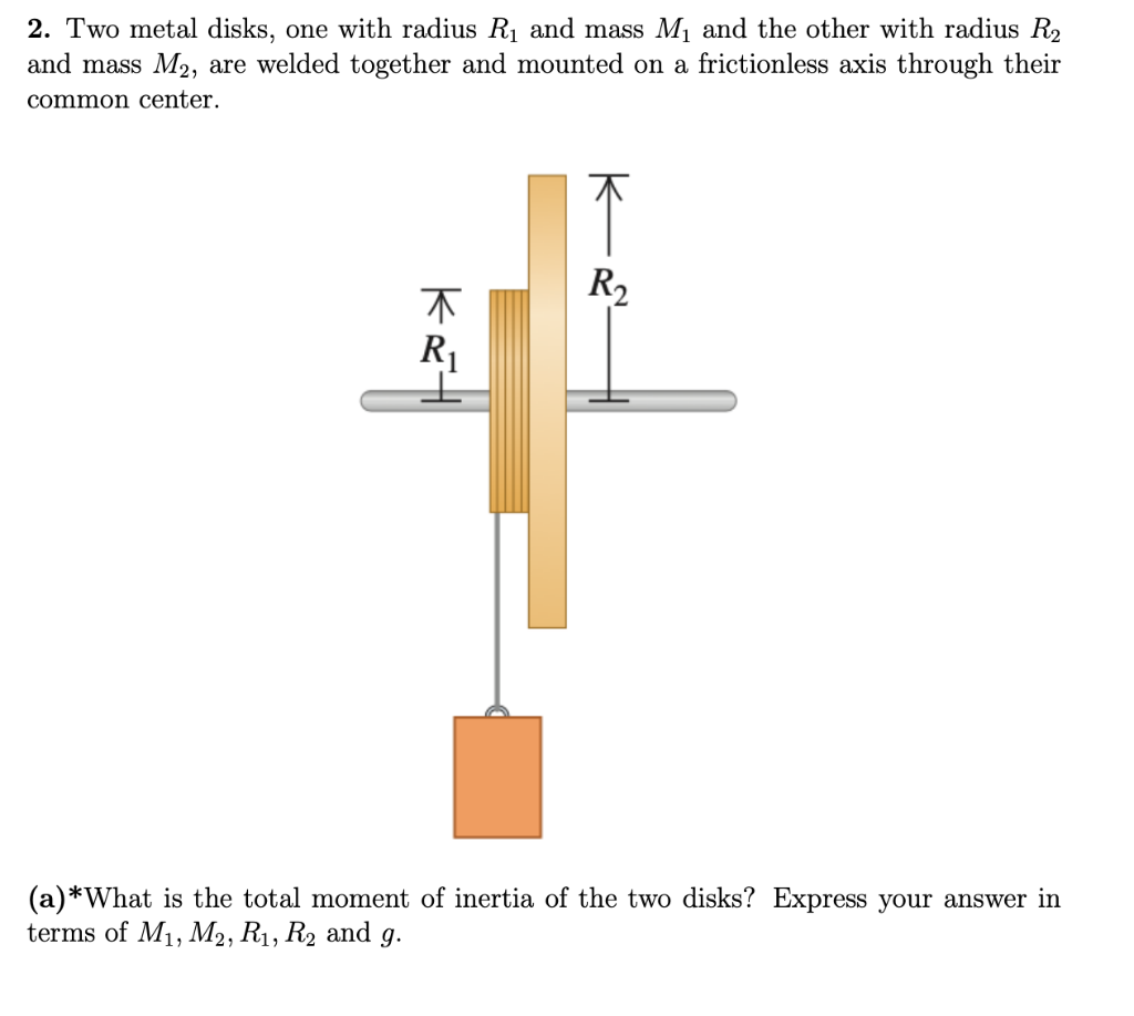 Solved 2. Two metal disks, one with radius Rį and mass M1 | Chegg.com
