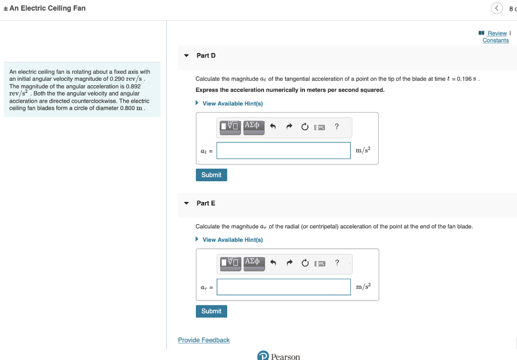 Solved An electric ceiling fan is rotating about a fixed | Chegg.com