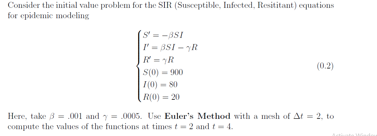 Solved Consider the initial value problem for the SIR | Chegg.com