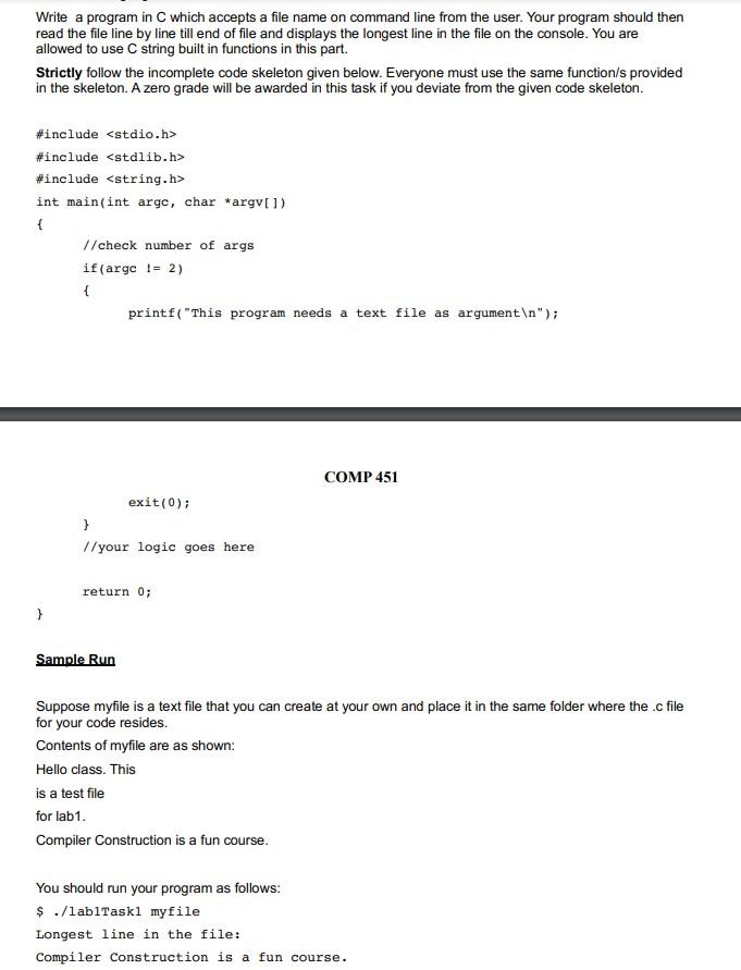 Solved Write a program in C which accepts a file name on | Chegg.com