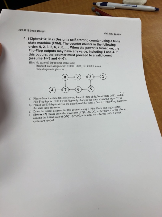 Solved EEL3712 Logic Design Fall 2017 page 6 4. (12pts | Chegg.com