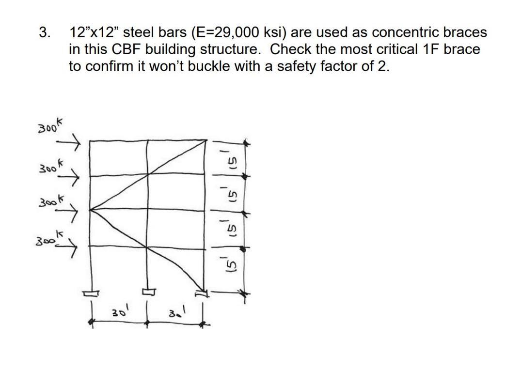 Solved 3. 12" ×12 " steel bars (E=29,000ksi) are used as | Chegg.com
