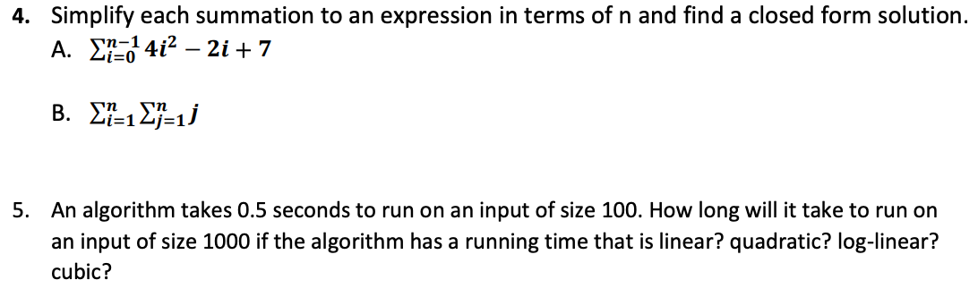 Solved 4. Simplify each summation to an expression in terms | Chegg.com