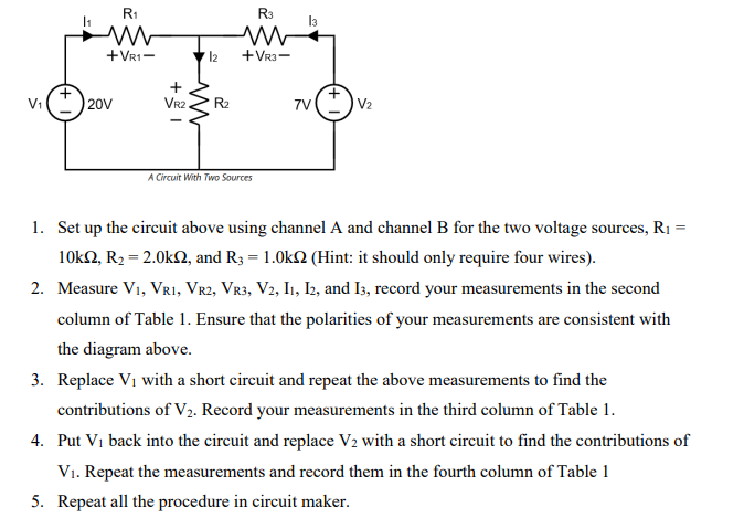 Solved R1 R3 11 13 M +VR3- +VR1 12 + VR2 V1 20V R2 7V V2 A | Chegg.com
