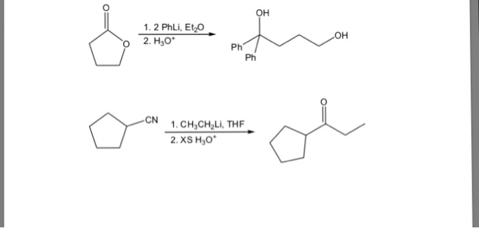 Solved OH 1. 2 PhLi, Et2O OH Ph Ph CN 1. CHİCHİLİ. THF 2. XS | Chegg.com