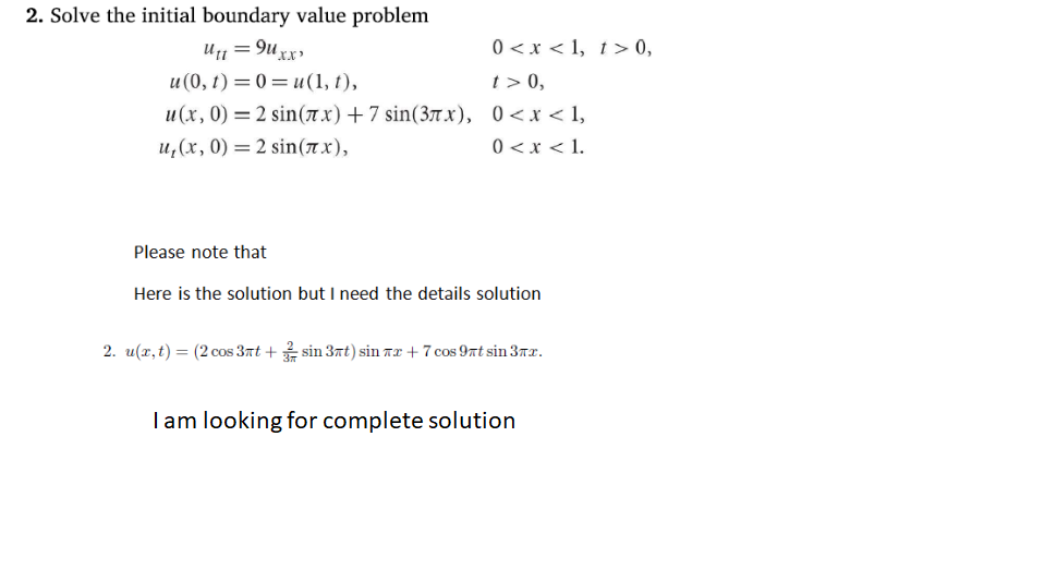 Solved 2. Solve the initial boundary value problem utt 911 | Chegg.com