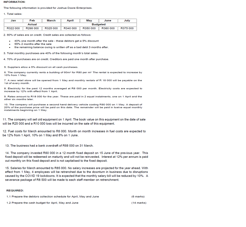 Solved INFORMATION: The following information is provided | Chegg.com