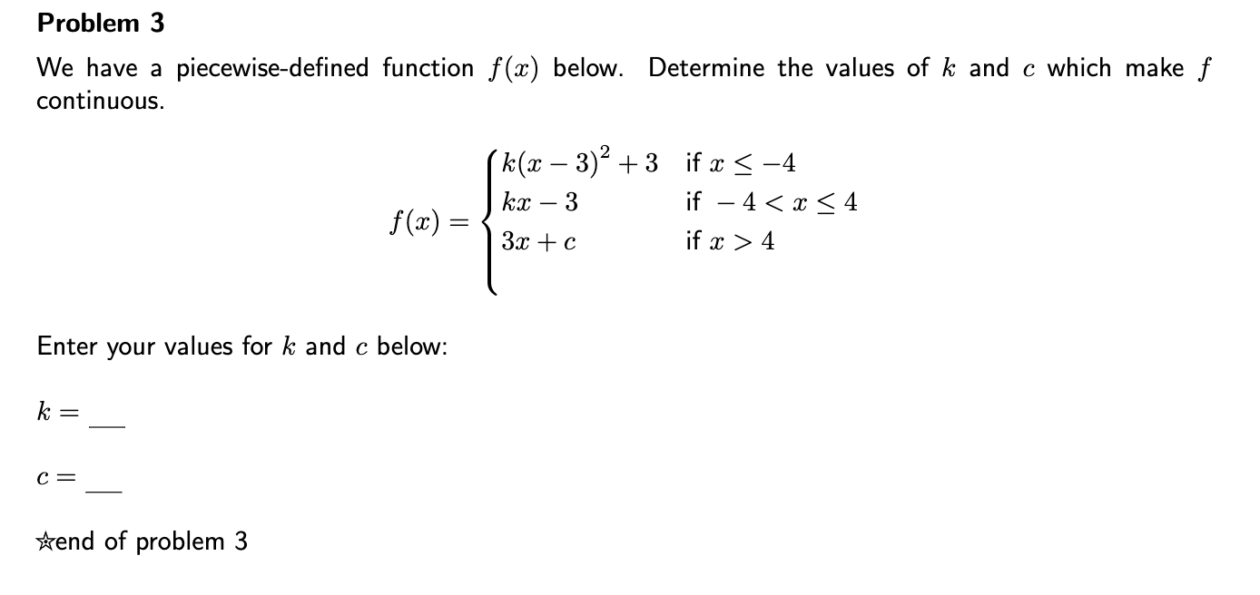 Solved We have a piecewise-defined function f(x) below. | Chegg.com