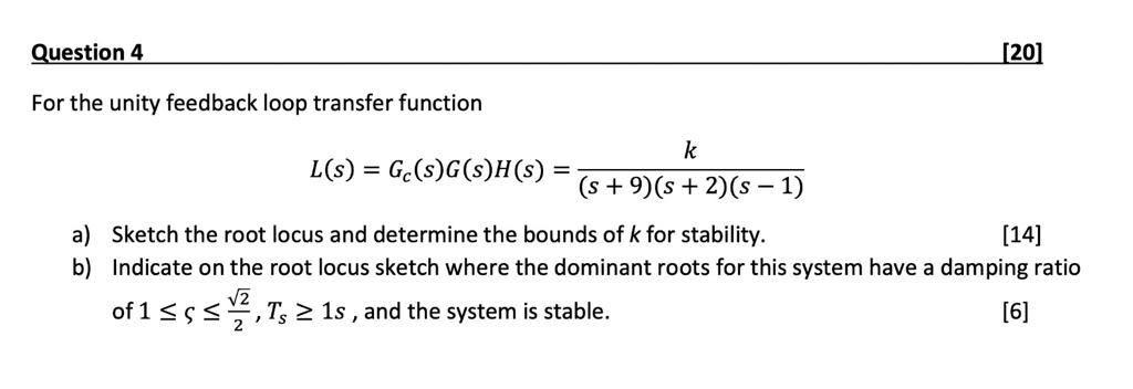 Solved For the unity feedback loop transfer function | Chegg.com