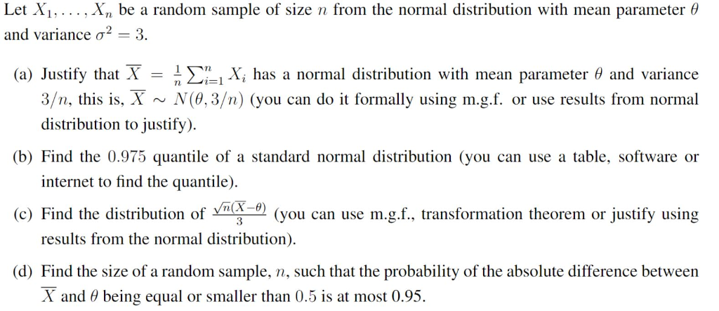 Solved Let Xi,, Xn be a random sample of size n from the | Chegg.com