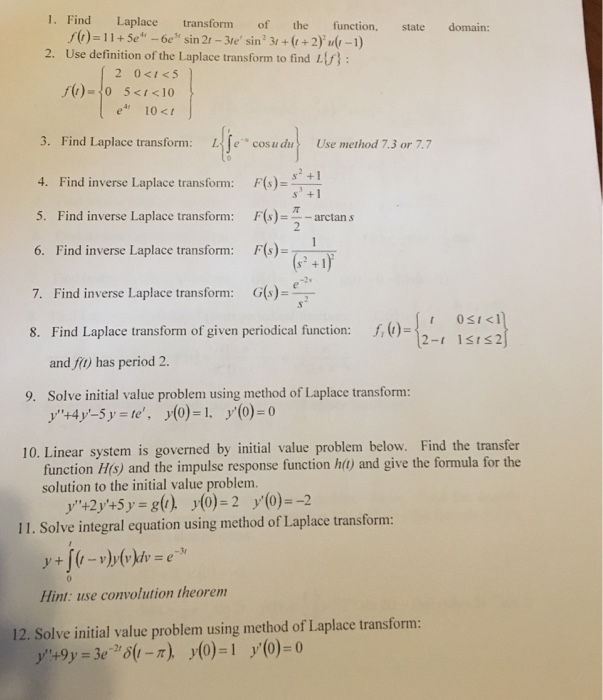 Solved 1. Find Laplace transform of the function. state | Chegg.com