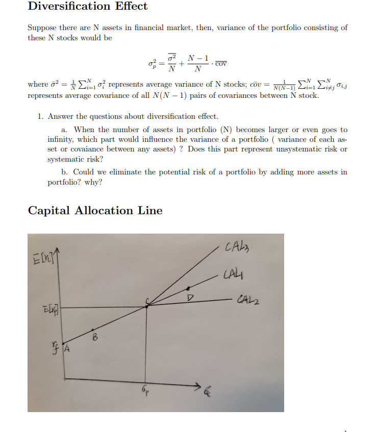 Solved Diversification Effect Suppose there are N assets in | Chegg.com