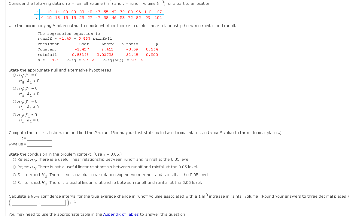 Solved Consider the following data on x = rainfall volume | Chegg.com