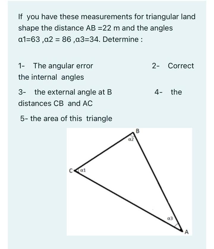 Solved If you have these measurements for triangular land | Chegg.com