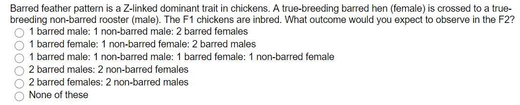 Solved Barred feather pattern is a Z-linked dominant trait | Chegg.com