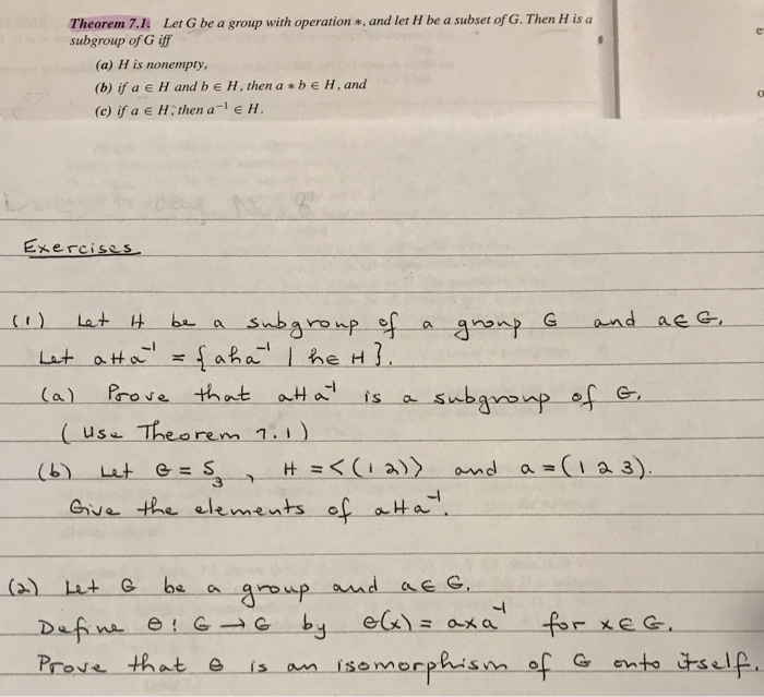Solved Theorem 7.1l Let G be a group with operation *, and | Chegg.com