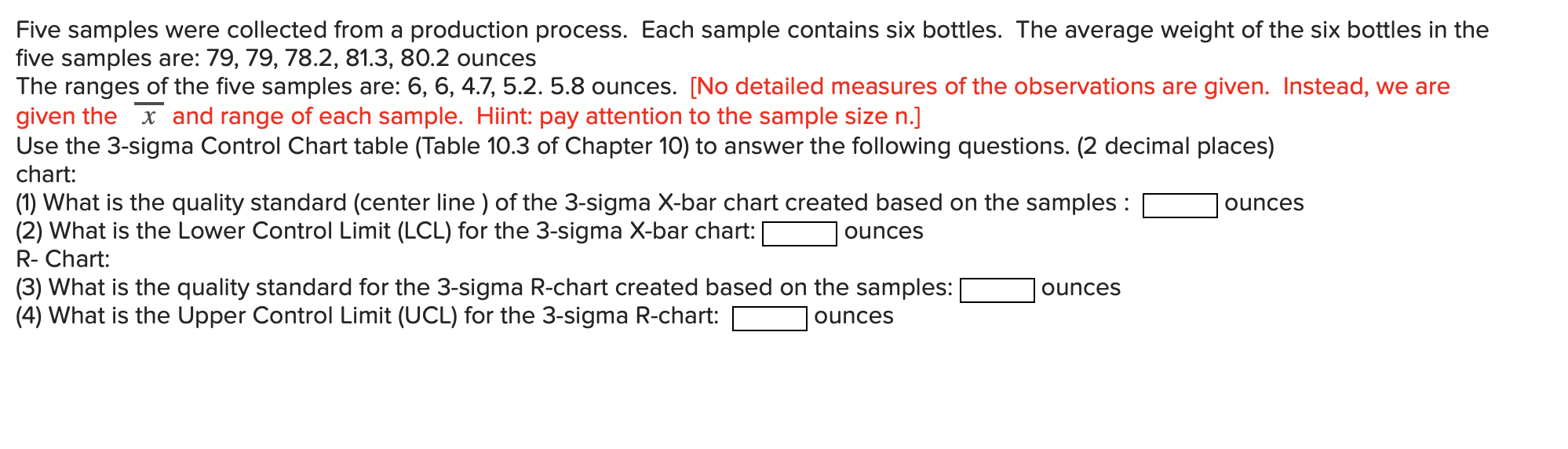 Solved Five samples were collected from a production | Chegg.com