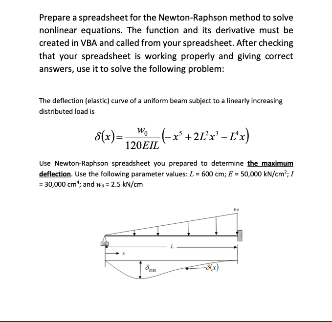 Solved Prepare a spreadsheet for the Newton-Raphson method | Chegg.com