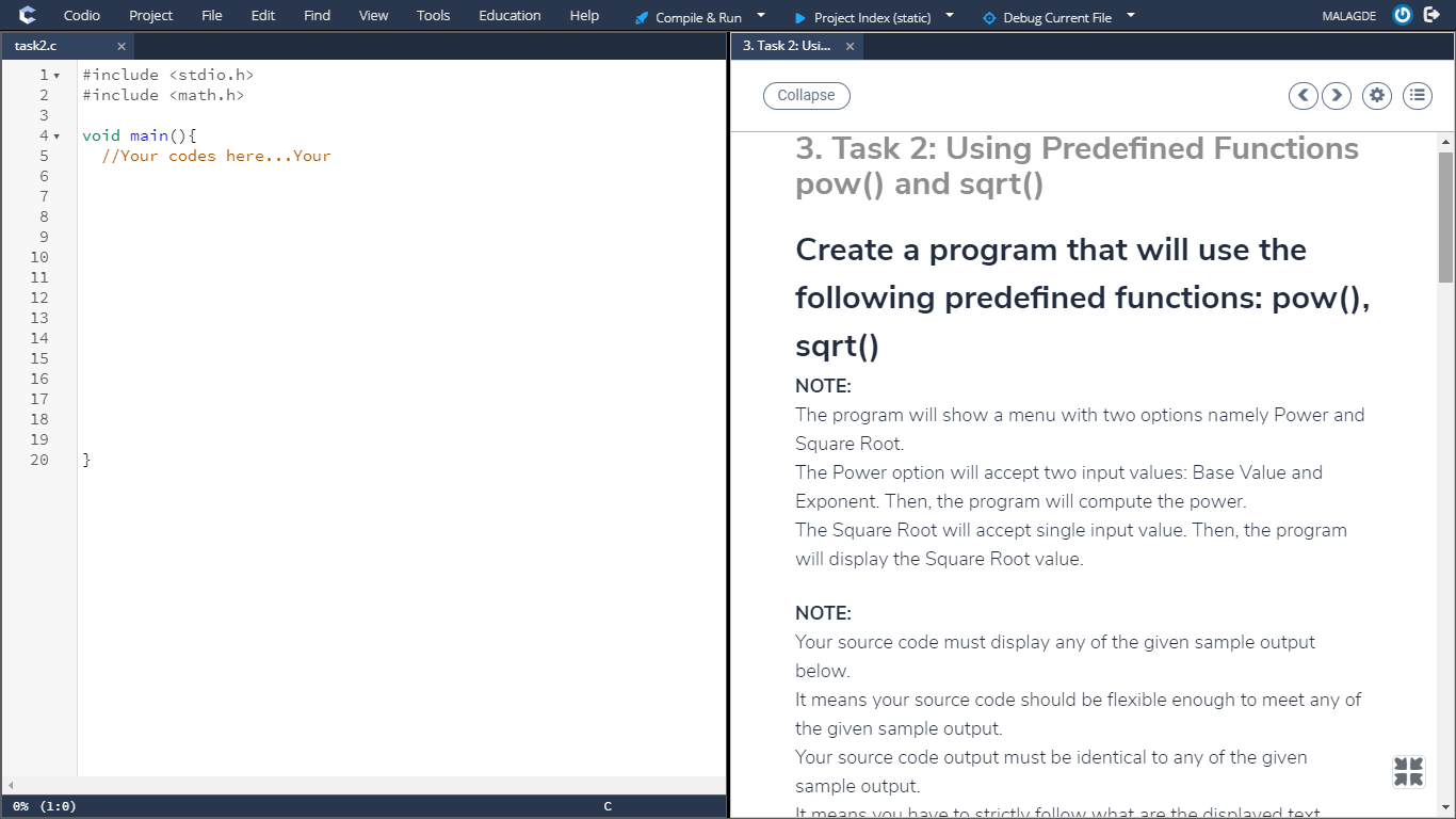 Solved Codio Project File Edit Find View Tools Education | Chegg.com