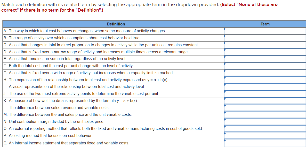 Solved Match each definition with its related term by | Chegg.com
