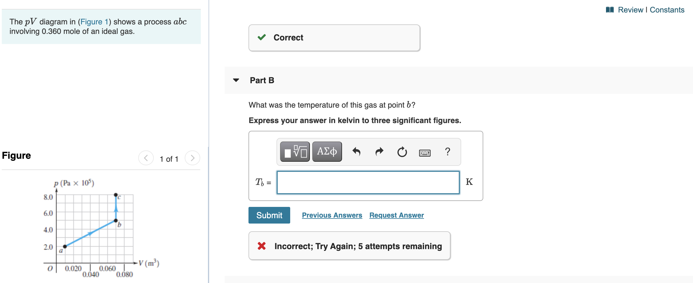 Solved 1 Review | Constants The pV diagram in (Figure 1) | Chegg.com