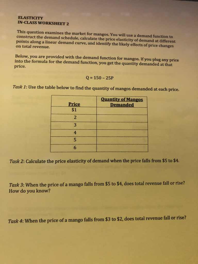 Solved ELASTICITY IN-CLASS WORKSHEET 2 This question | Chegg.com