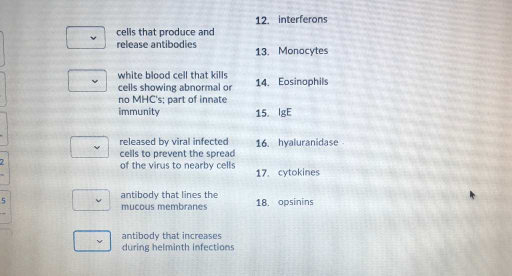 For each of the following match immune system | Chegg.com
