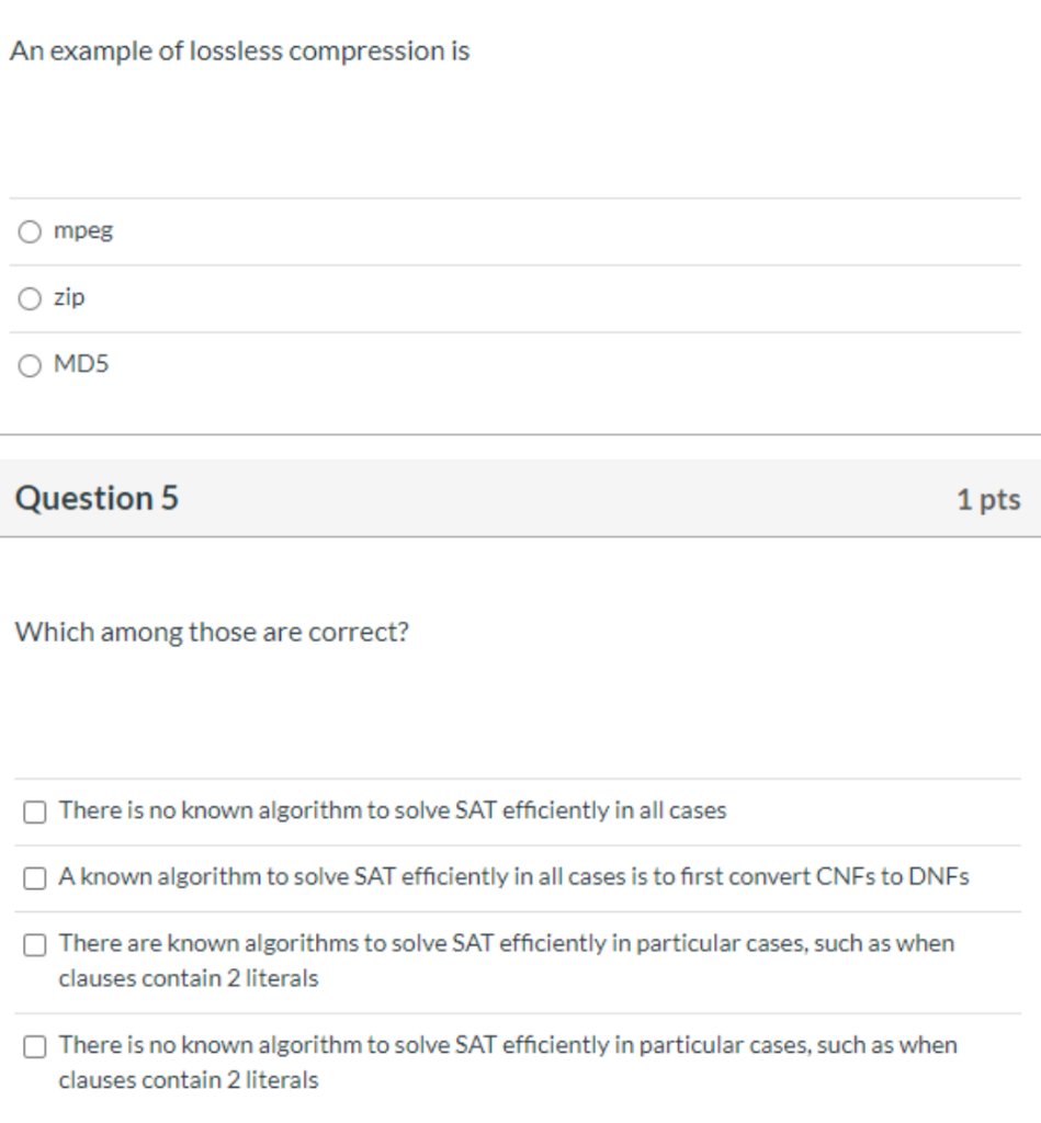 Solved An example of lossless compression is mpeg zip MD5 | Chegg.com